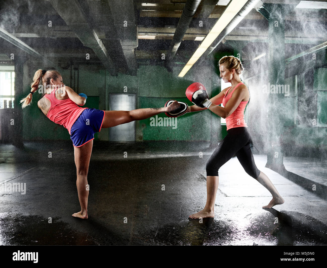 Two women having martial arts training Stock Photo - Alamy