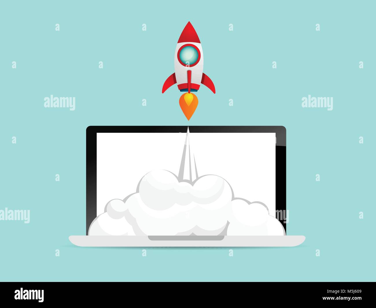 illustration of rocket startup launch from laptop business concept ...