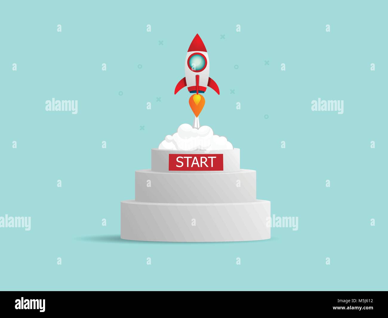 illustration of rocket startup launch from podium business startup ...
