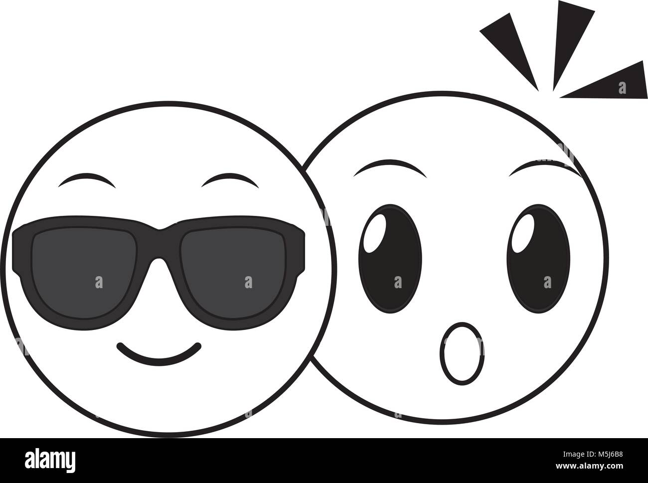 line emoji friends with cool and surprised faces Stock Vector Image ...