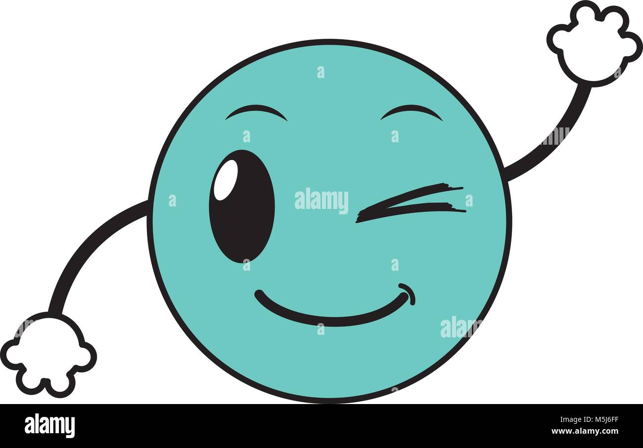 line color good emoji face expression with arms Stock Vector Image ...