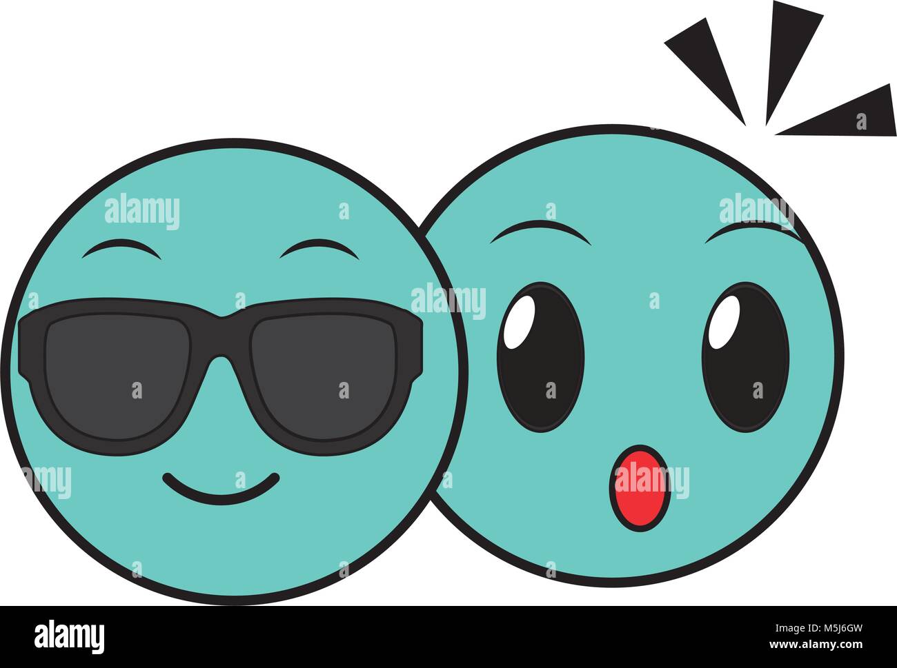 line color emoji friends with cool and surprised faces Stock Vector ...