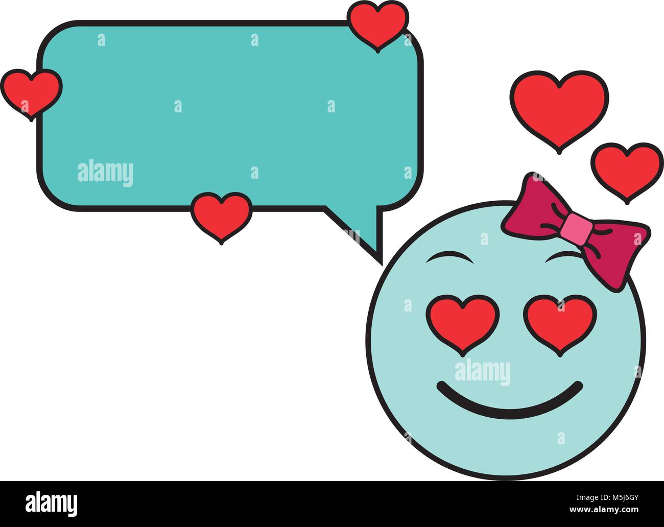 line color female emoji enamored face with chat bubble Stock Vector ...