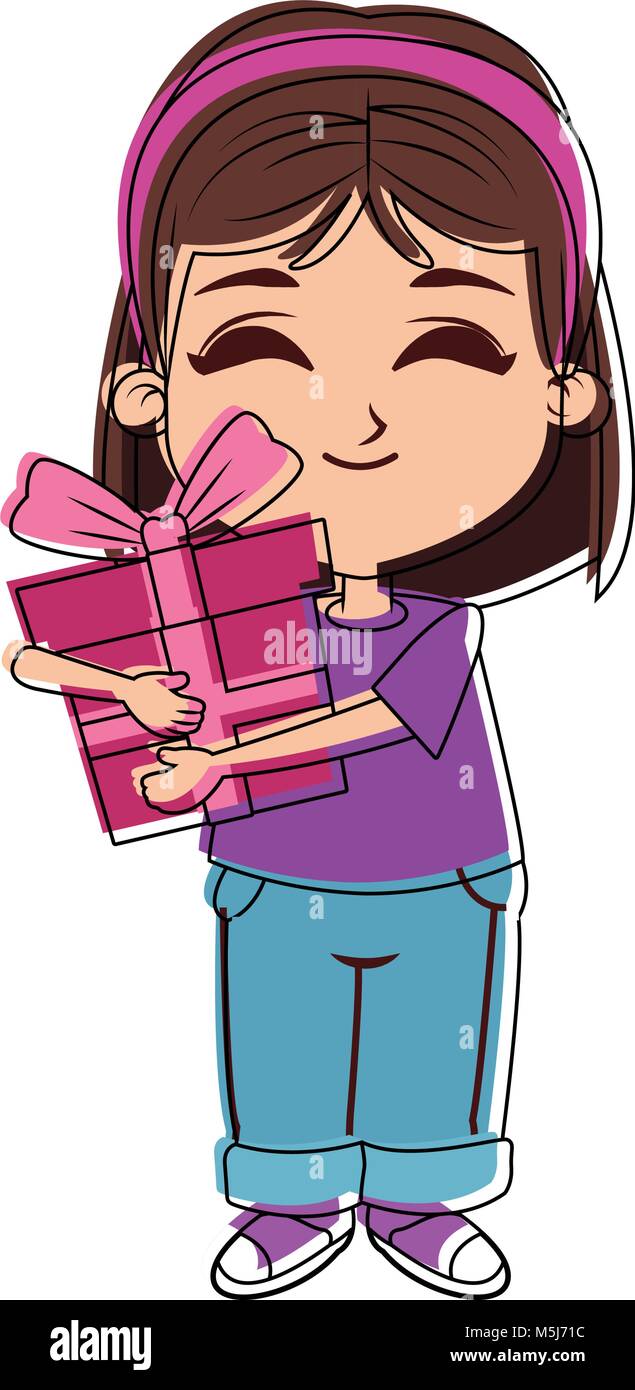 Girl with gift box cartoon Stock Vector Image & Art - Alamy