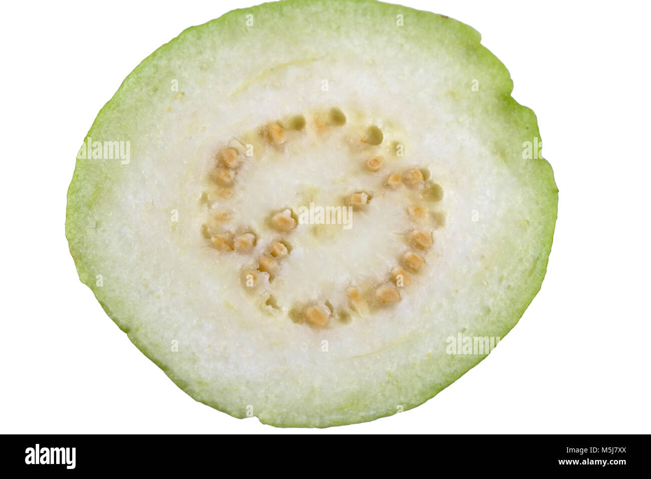 Half guava and slices with the complete one on white background Stock ...