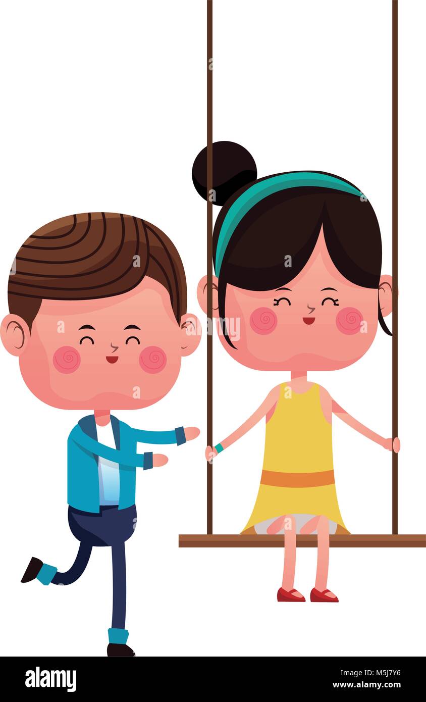 Boy pushing girlfriend on swing cartoon Stock Vector Image & Art - Alamy