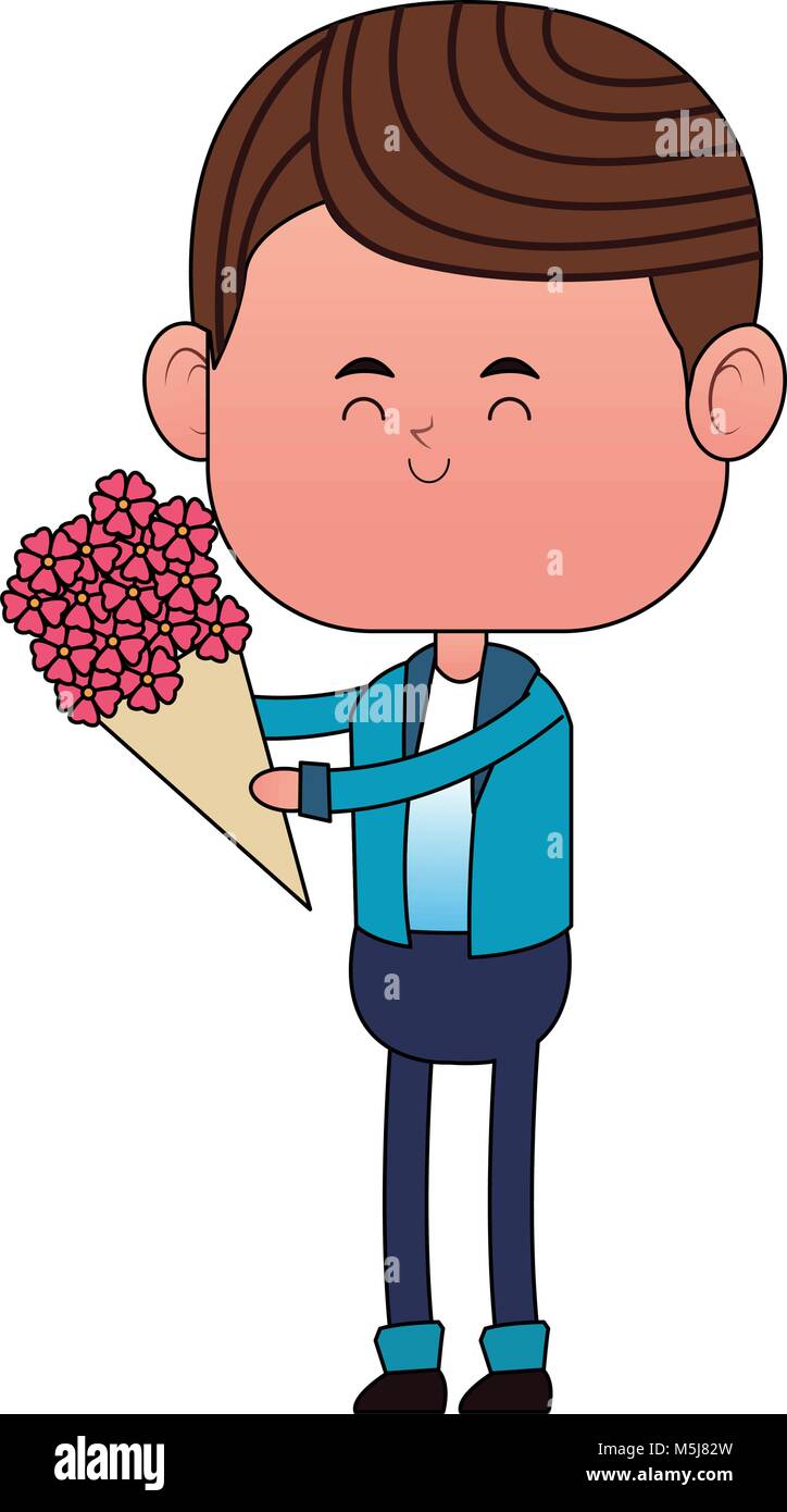 Cute boy with flowers Stock Vector Image & Art - Alamy