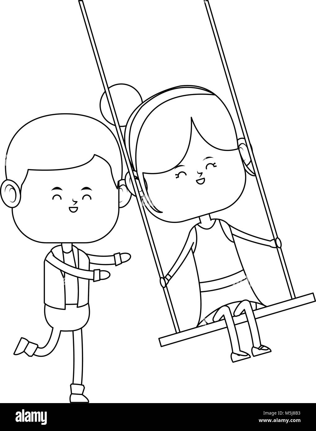 Boy pushing girlfriend on swing cartoon Stock Vector Image & Art - Alamy