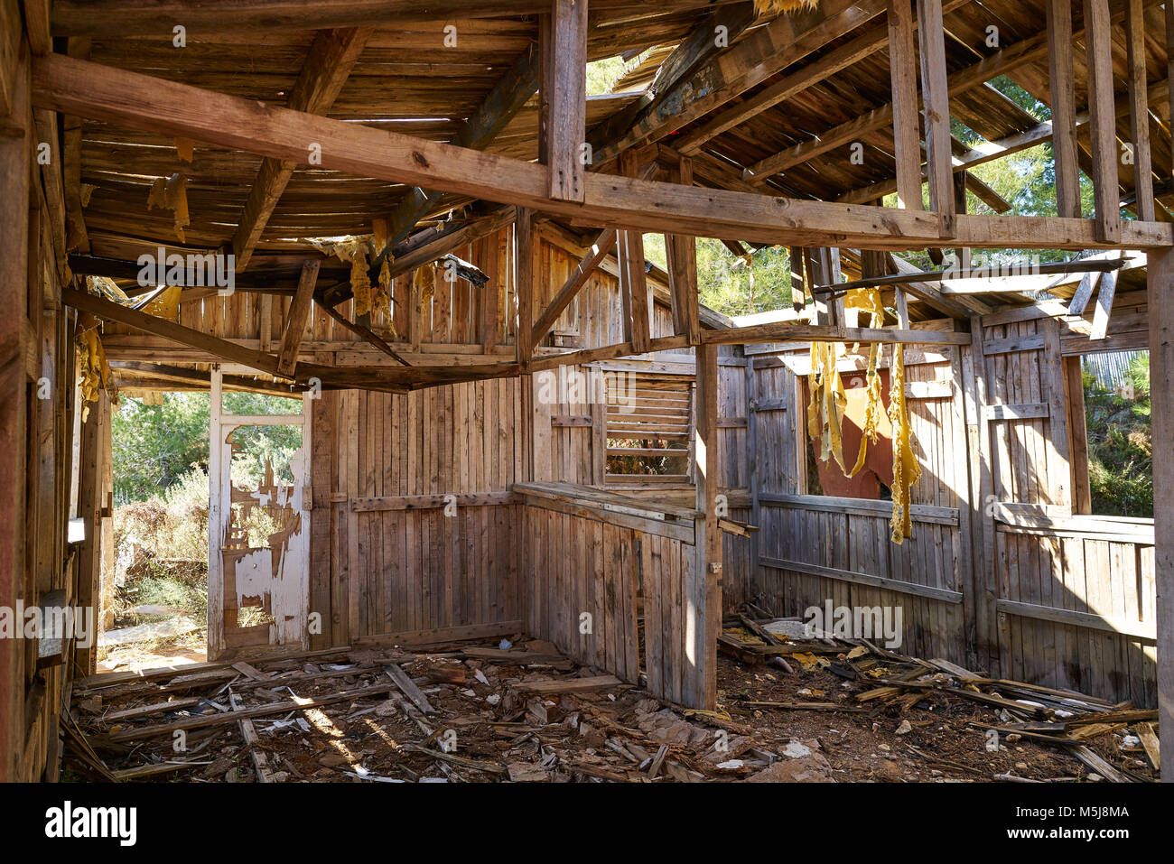 Old wooden cabin house destroyed by hurricane and abandoned Stock Photo ...