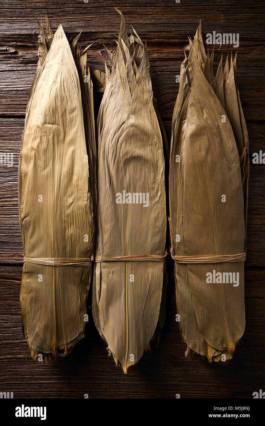 Dried Bamboo leaves in brown for Zongzi asian recipe preparation Stock ...