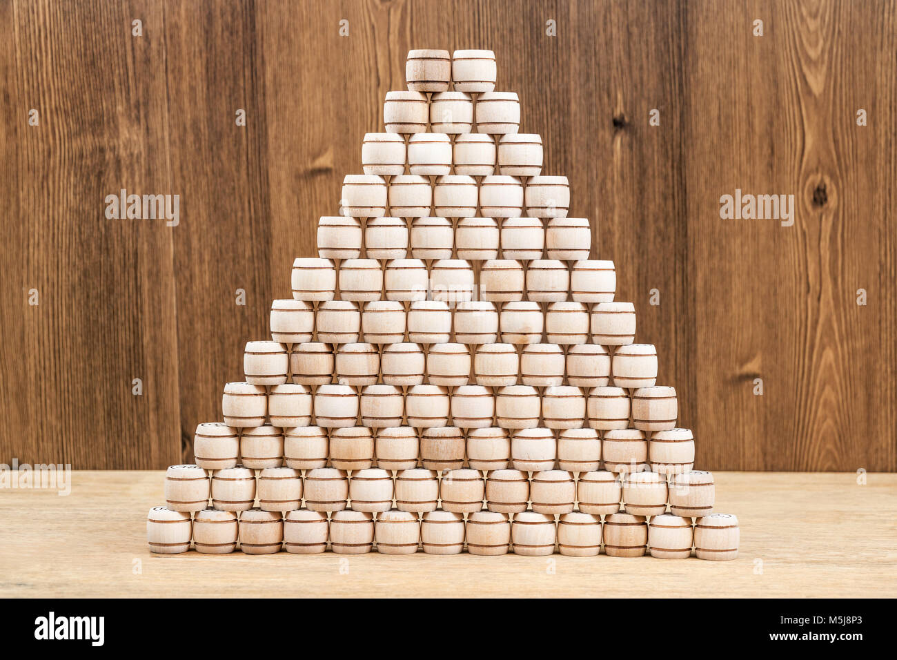 Pyramid from kegs of lotto Stock Photo - Alamy