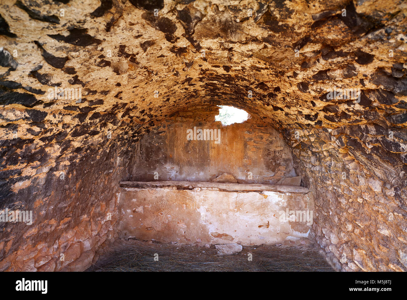 Mediterranean livestock cabin barn of masonry with traditional trough ...