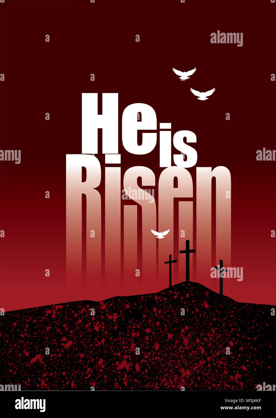 Graphic composition of He is Risen Holiday message against dramatic ...