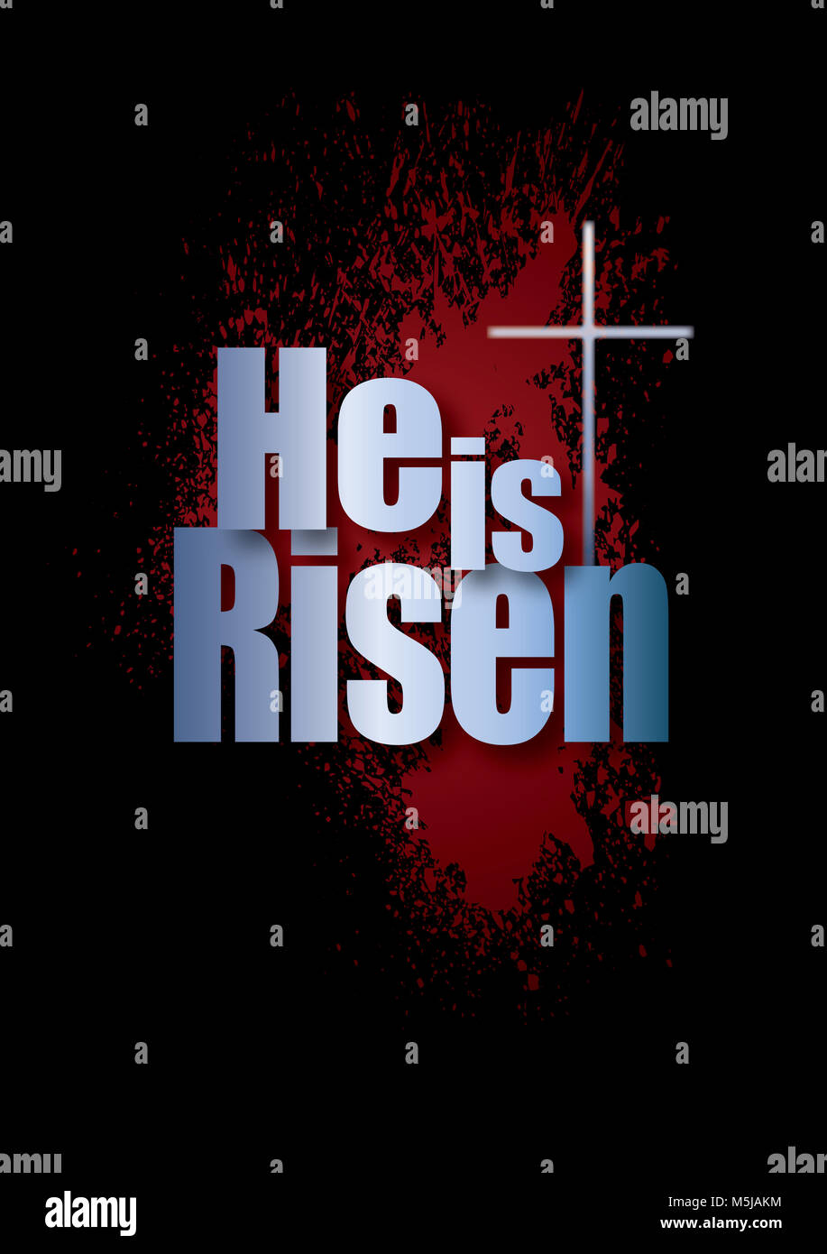 Graphic composition of He Is Risen message against dramatic black ...
