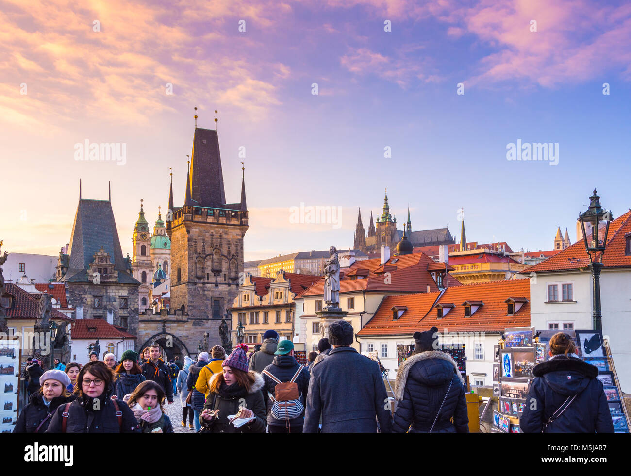 Cityscape of Prague with medieval towers and colorful buildings, Czech ...