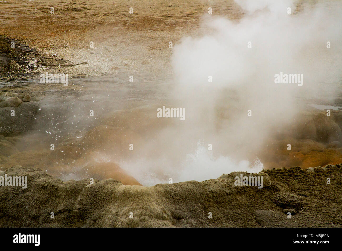 Boiling and steaming water in geyser vent at Fountain Paint Pots in ...