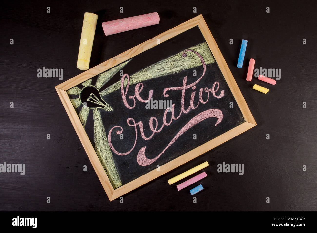 Be Creative - colorful chalk lettering motivational quote - top view ...