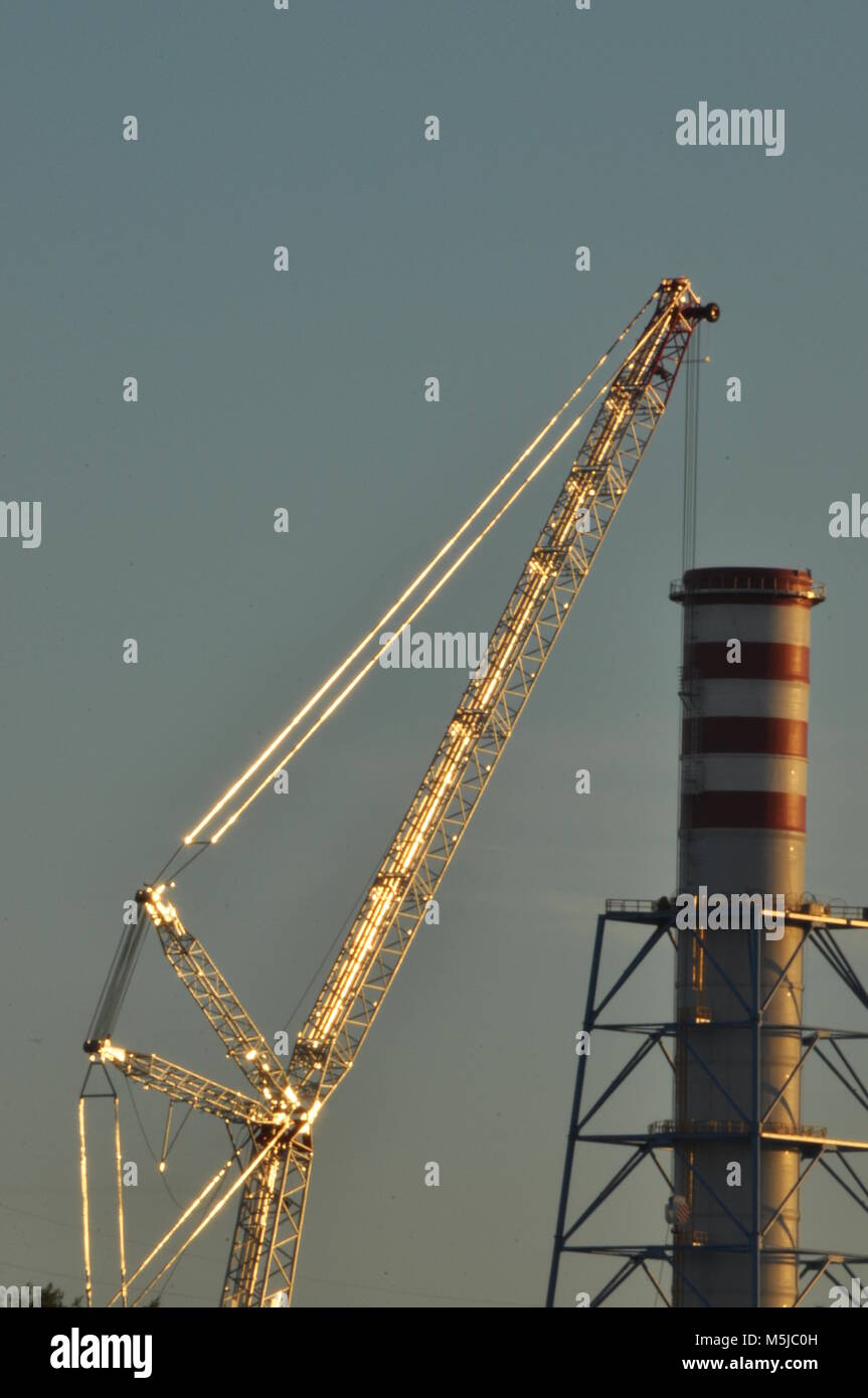 Power plant. Crane at a construction site. Chimney and smoke Stock ...
