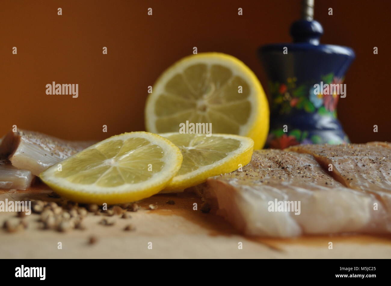 Fillet of fish. Dish, main dish. Fasting food seasoning Stock Photo - Alamy