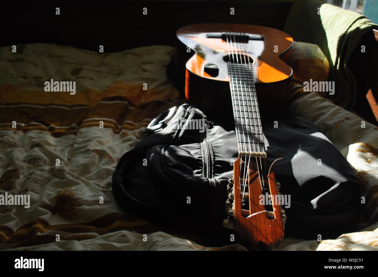 Classical guitar. Issuing a stringed instrument sounds. Fretboard ...