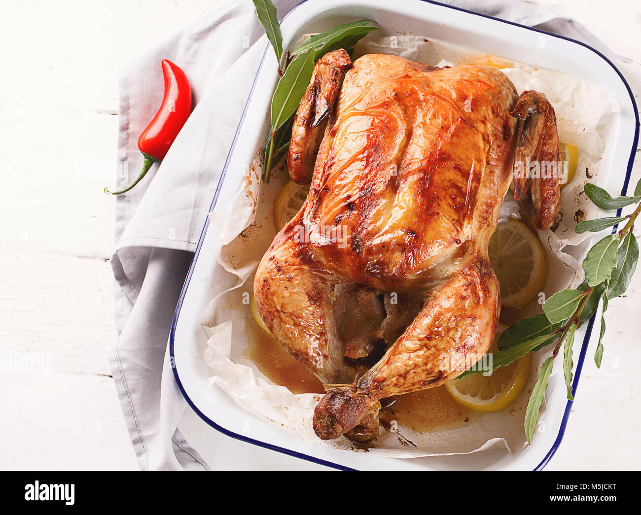 Homemade Lemon Whole Chicken. Top view Stock Photo - Alamy