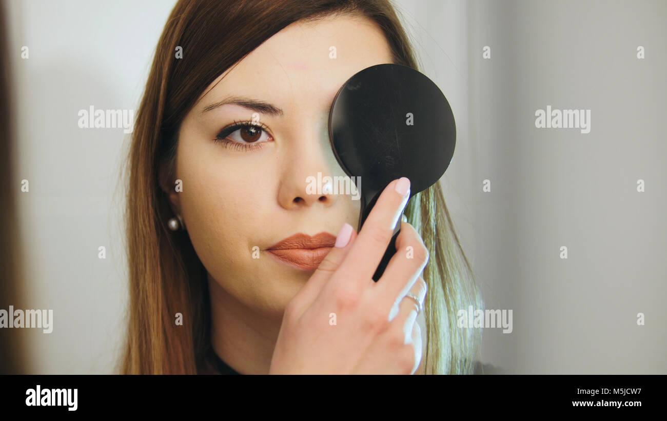 Ophthalmology medical, health, concept - beautiful girl checks vision ...