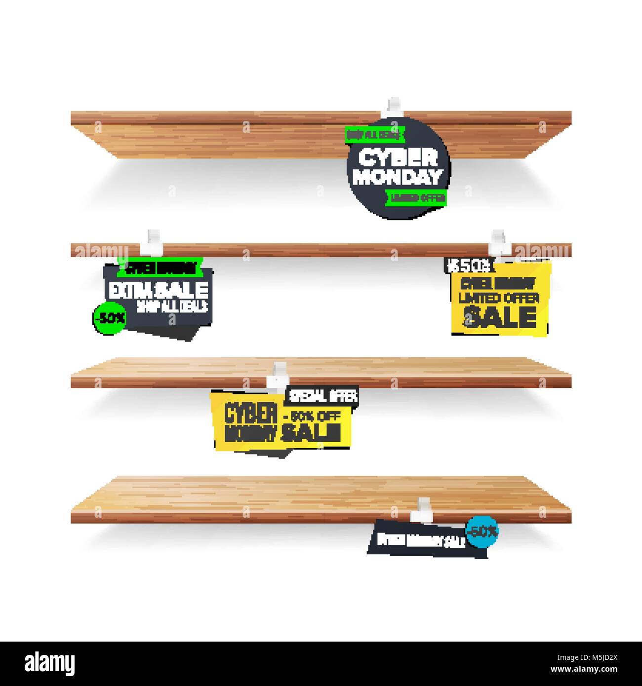 Empty Shelves, Cyber Monday Sale Advertising Wobblers Vector. Retail ...
