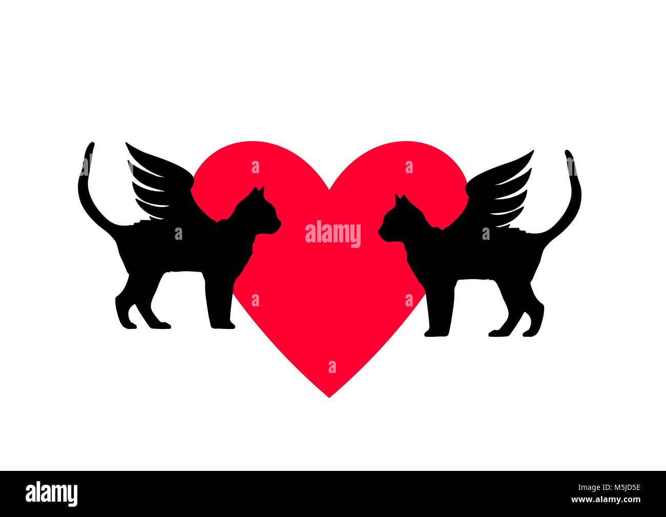 Two cats isolated on heart background. Template for Valentine's day ...