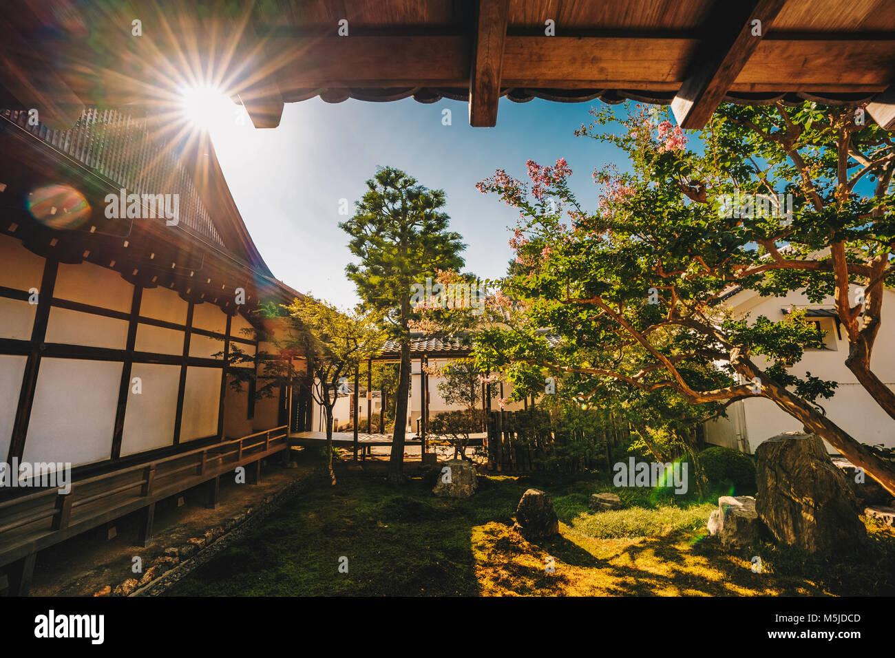 Japanese temple Zen garden in Kyoto, Japan. Artistic interpretation ...