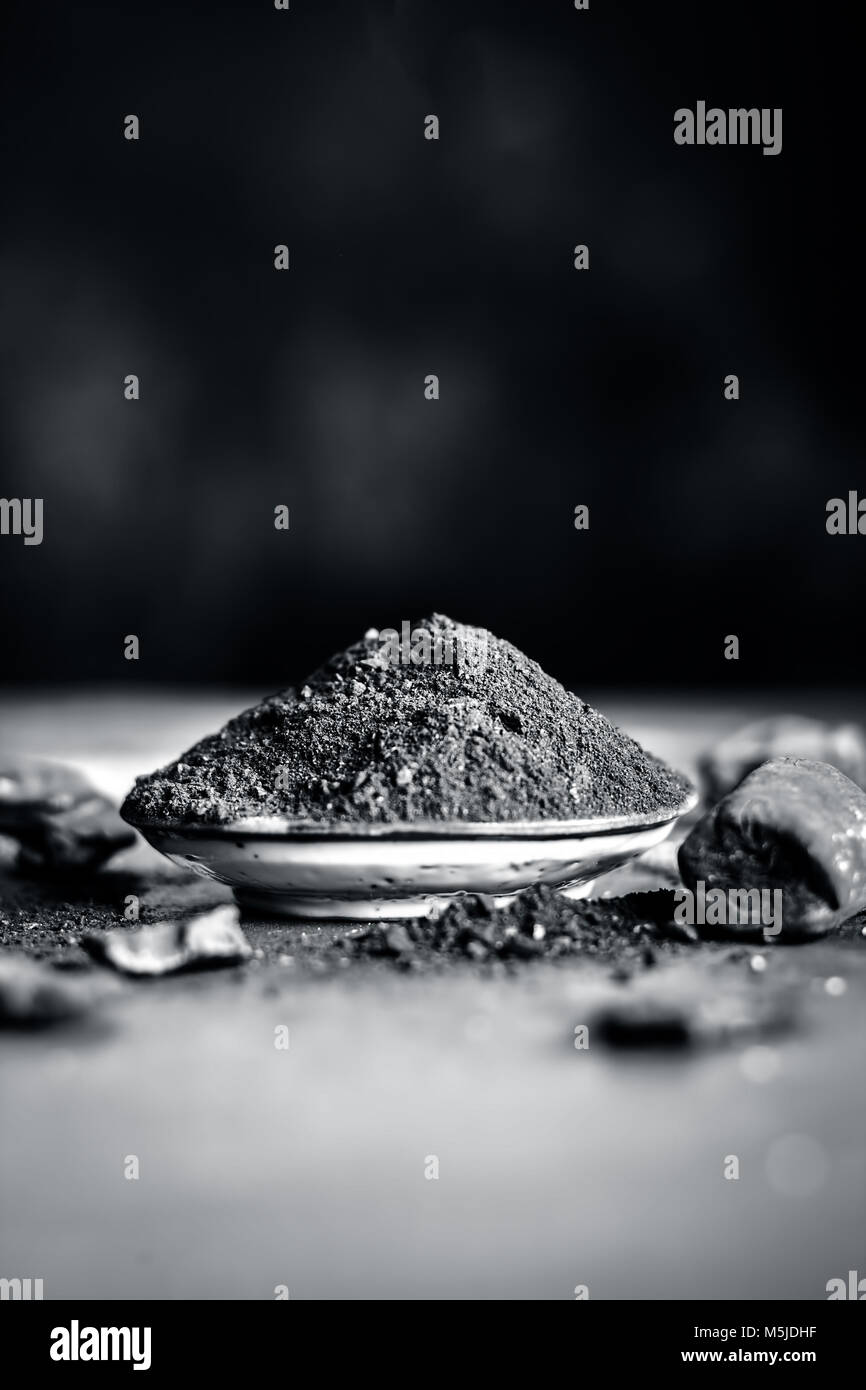 Close up of coal powder for toothache and toothpaste of traditional ...