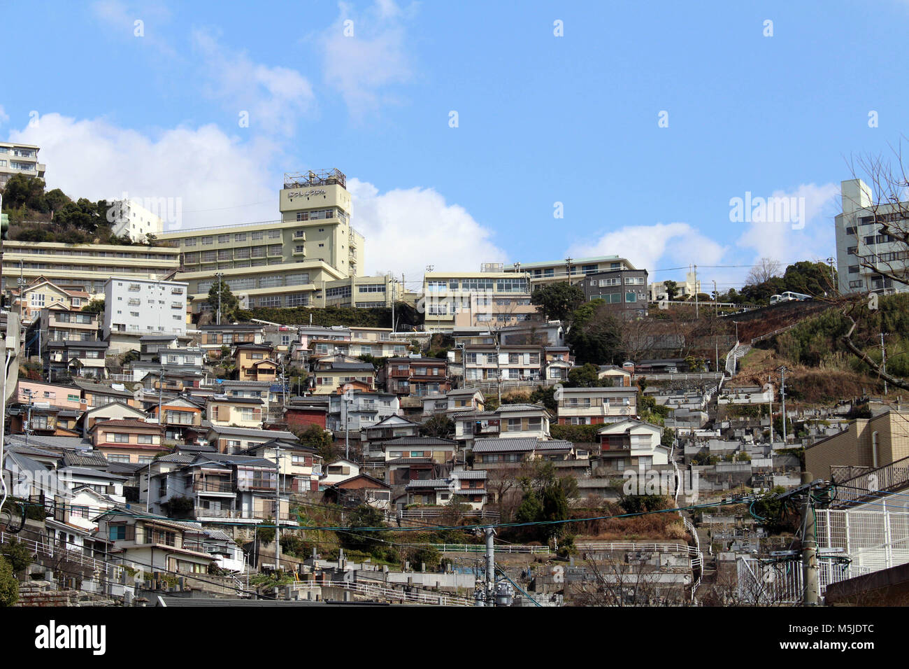 The stacking houses around Nagasaki hilly area. Taken in Japan ...