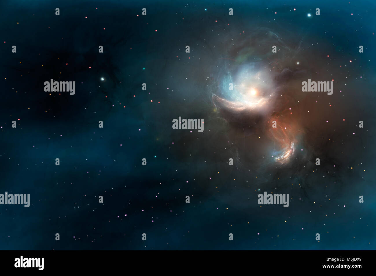 Space scene. Blue silent nebula with orange core. Elements furnished by ...
