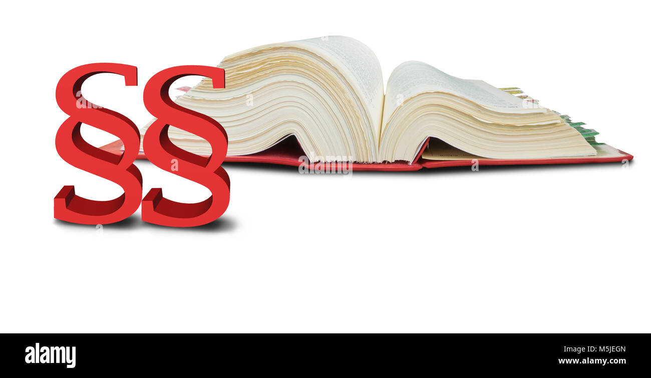 opened code book and double paragraph symbol - 3d rendering Stock Photo ...
