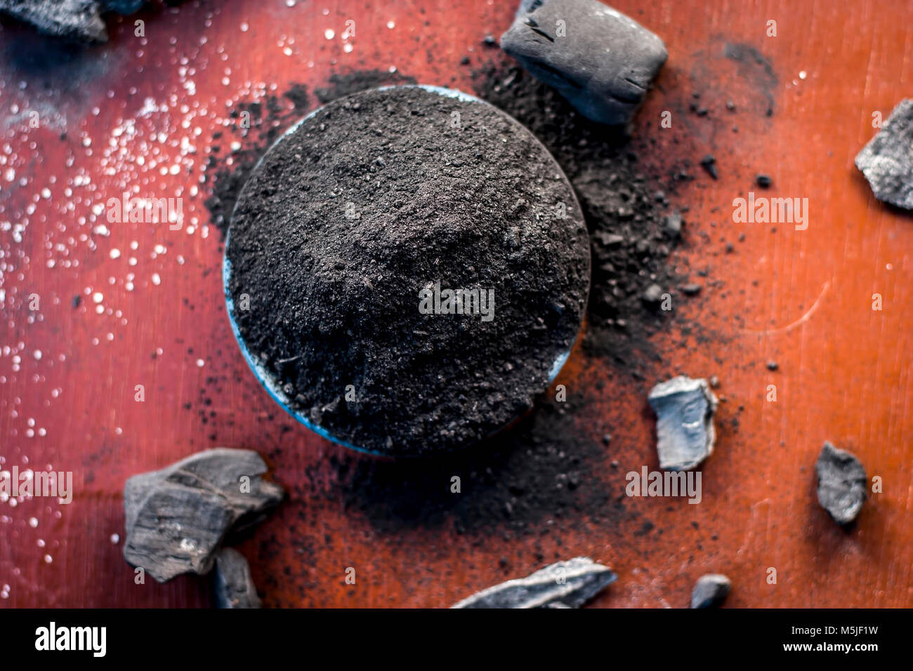 Close up of coal powder for toothache and toothpaste of traditional ...
