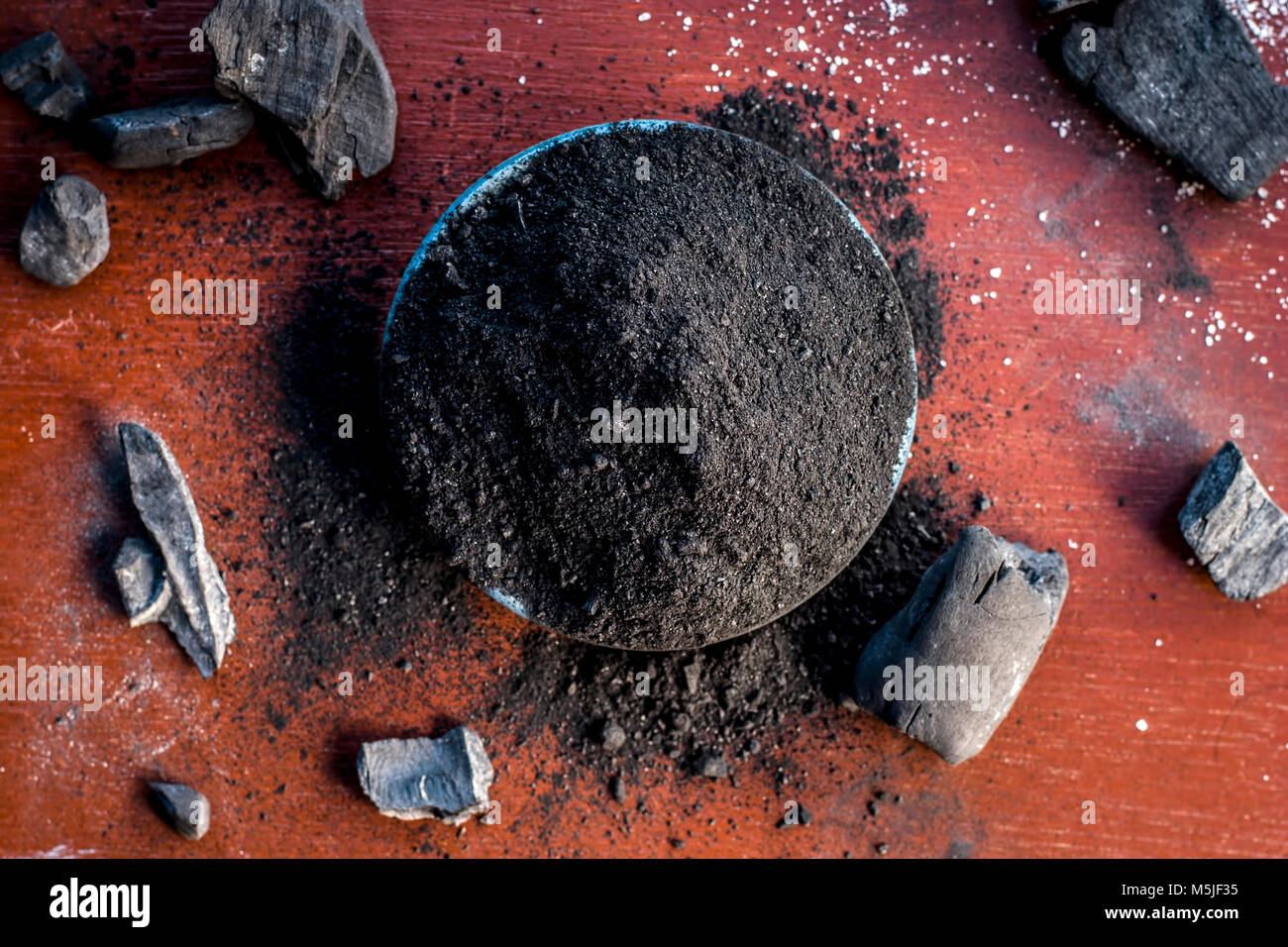 Close up of coal powder for toothache and toothpaste of traditional ...