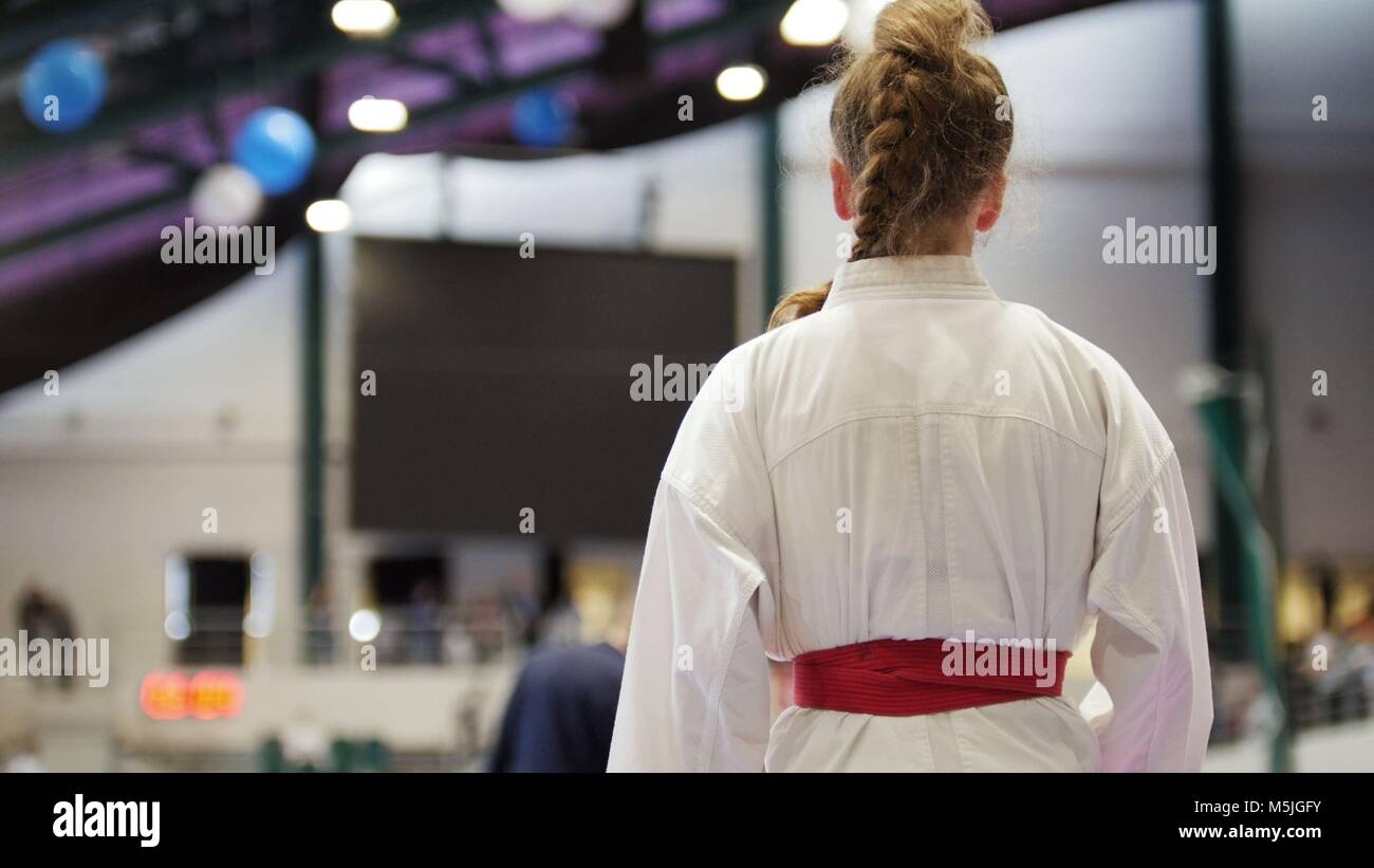 Sport teenagers - female sportsmen on karate - ready for fight Stock ...