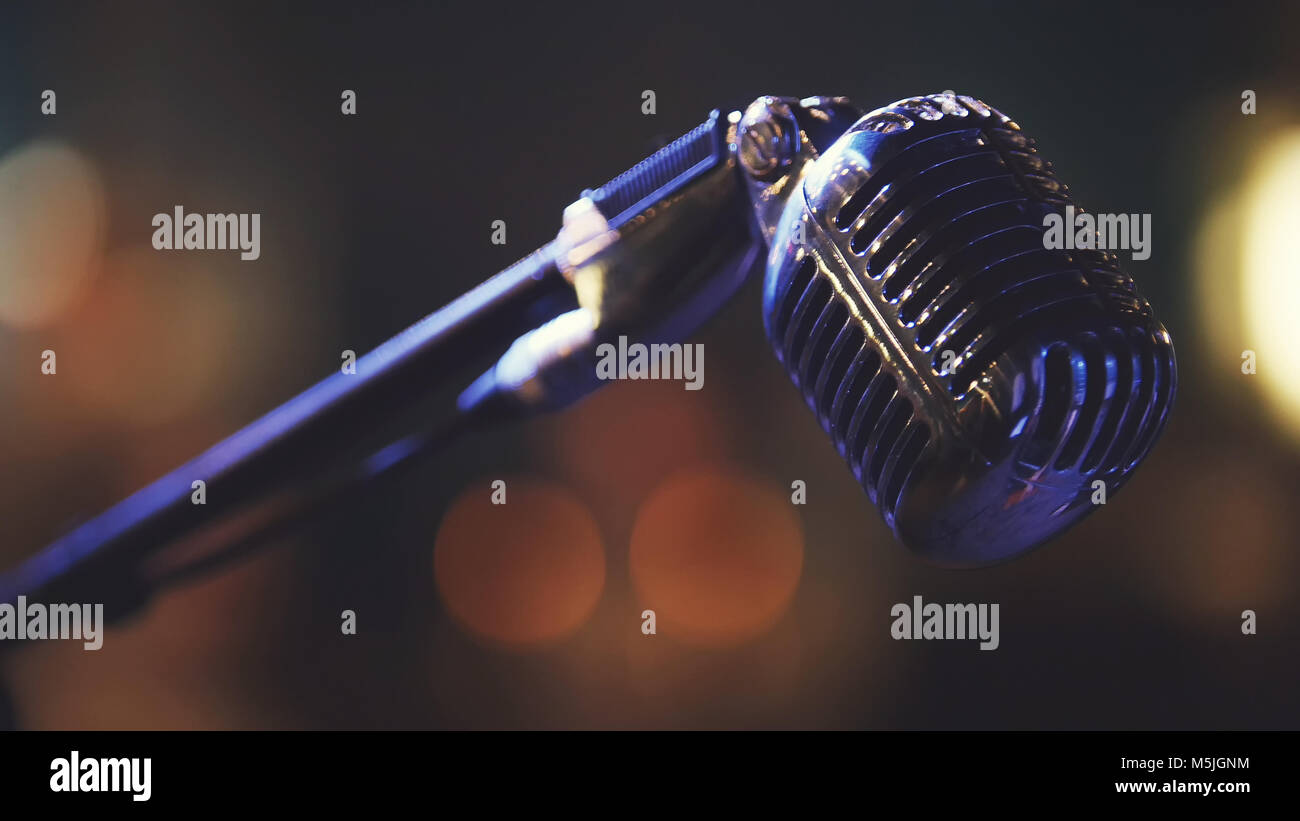 Night club scene - metal vocal microphone Stock Photo - Alamy