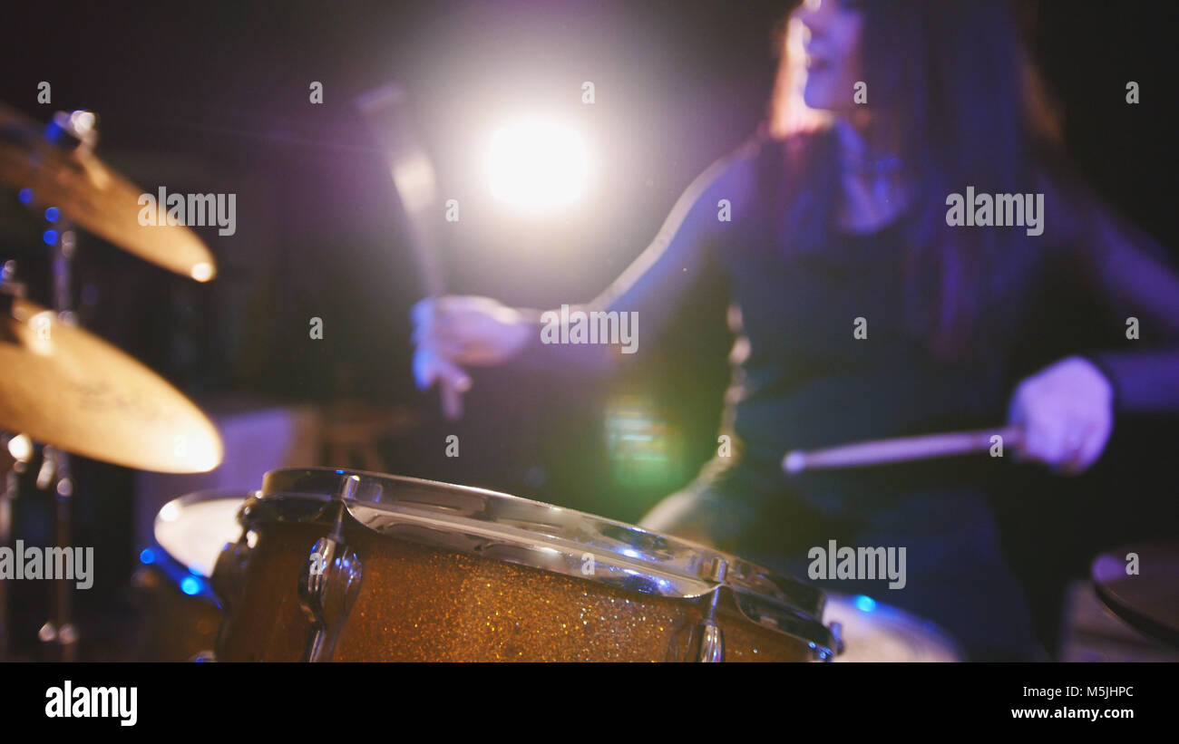 Concert rock band performing - drummer, de-focused Stock Photo - Alamy
