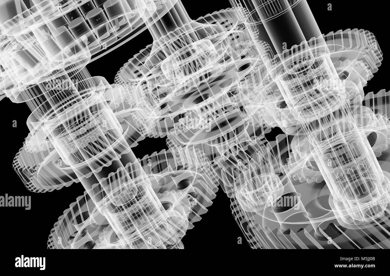 Gears, shafts and bearings. X-ray render Stock Photo - Alamy