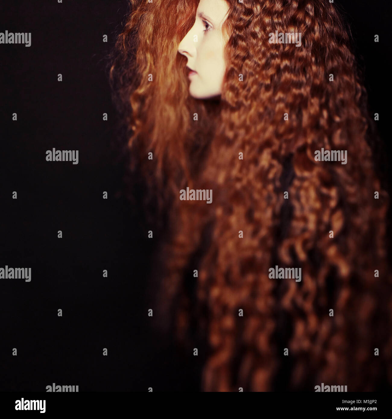 Art photo of young beautiful lady with magnificent bushy hair Stock ...