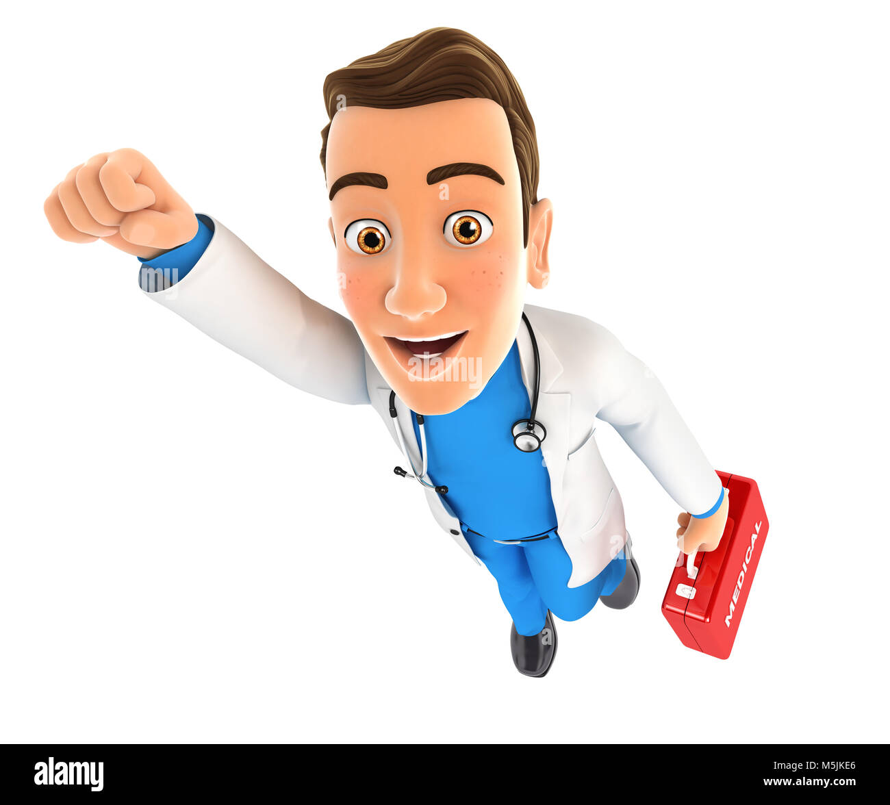 3d doctor flying with first aid kit, illustration with isolated white ...