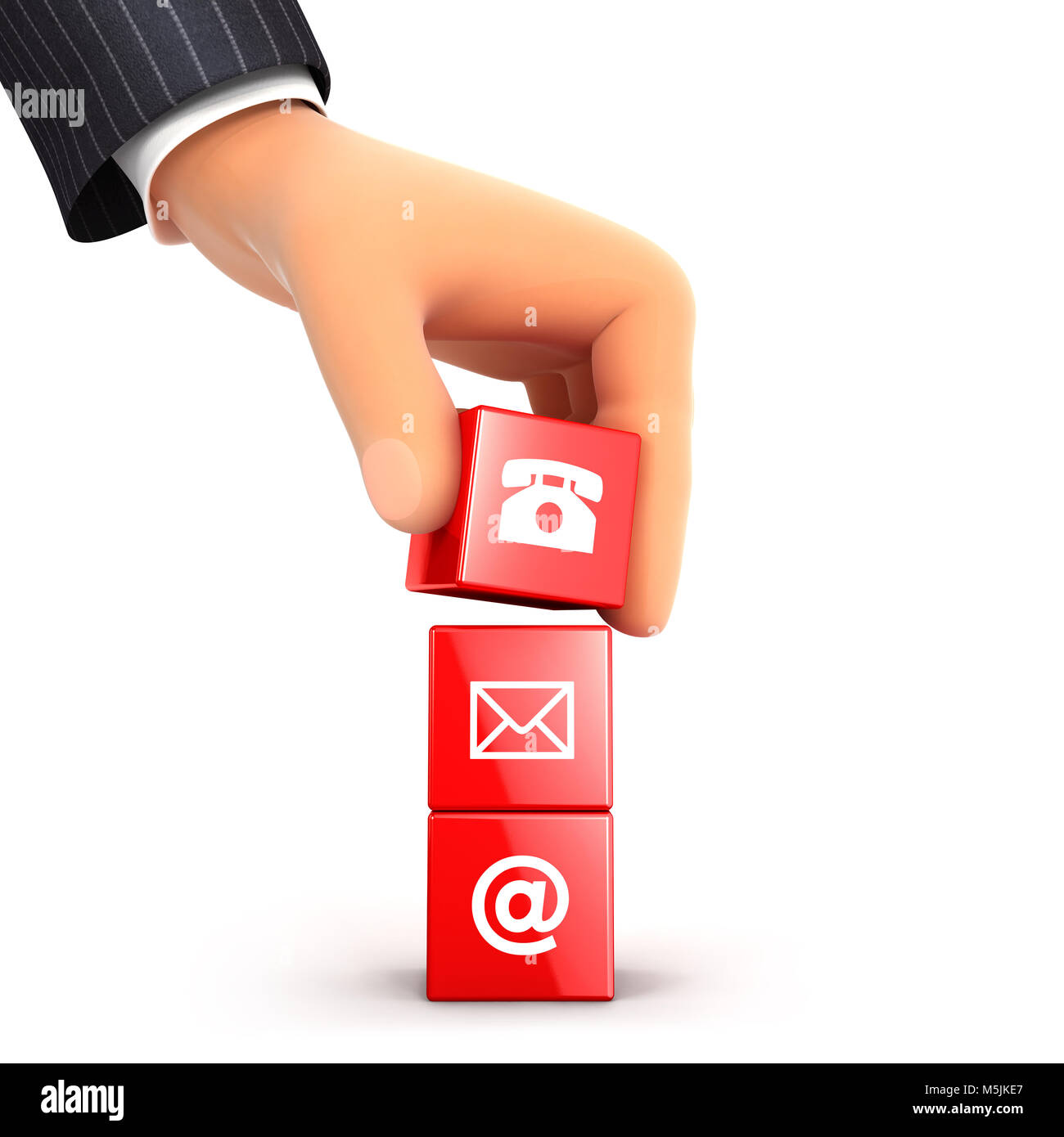 3d hand stacking three contact symbols, illustration with isolated ...
