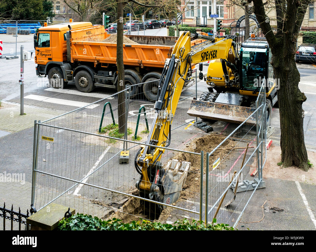 Civil engineering Strasbourg, service trench dug to lay new water ...