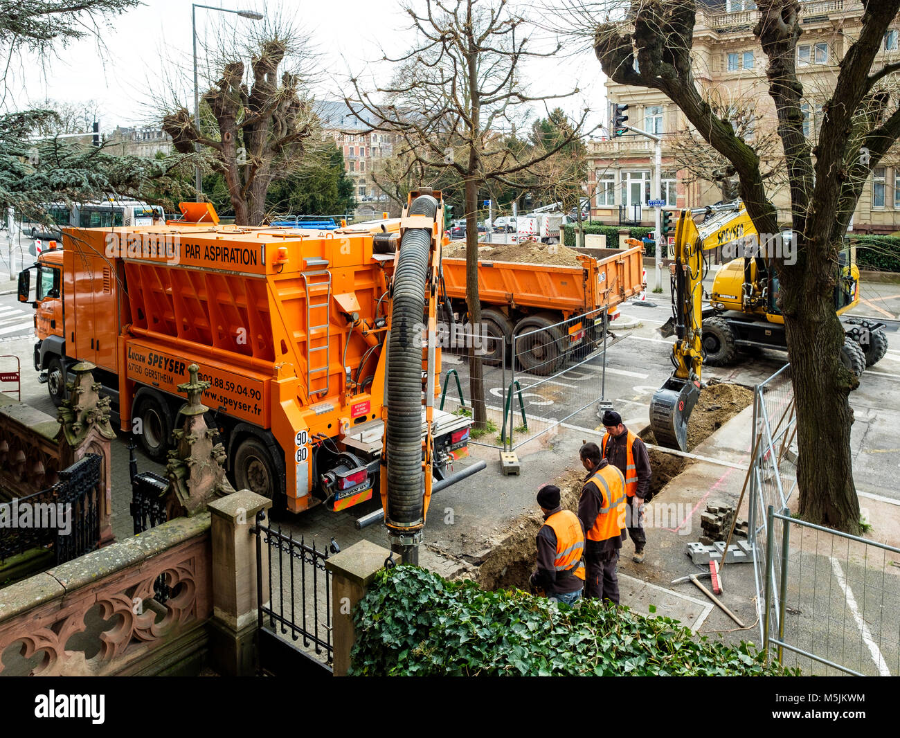 Civil engineering Strasbourg, service trench dug to lay new water ...