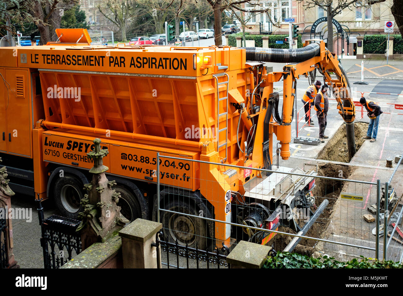 Civil engineering Strasbourg, service trench dug to lay new water ...