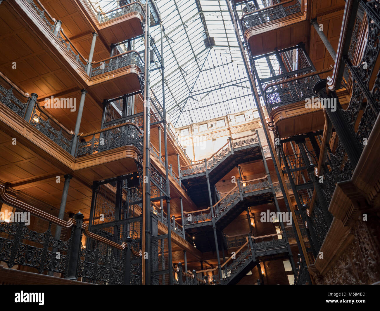 The lobby atrium to the Bradbury Building in downtown Los Angeles ...