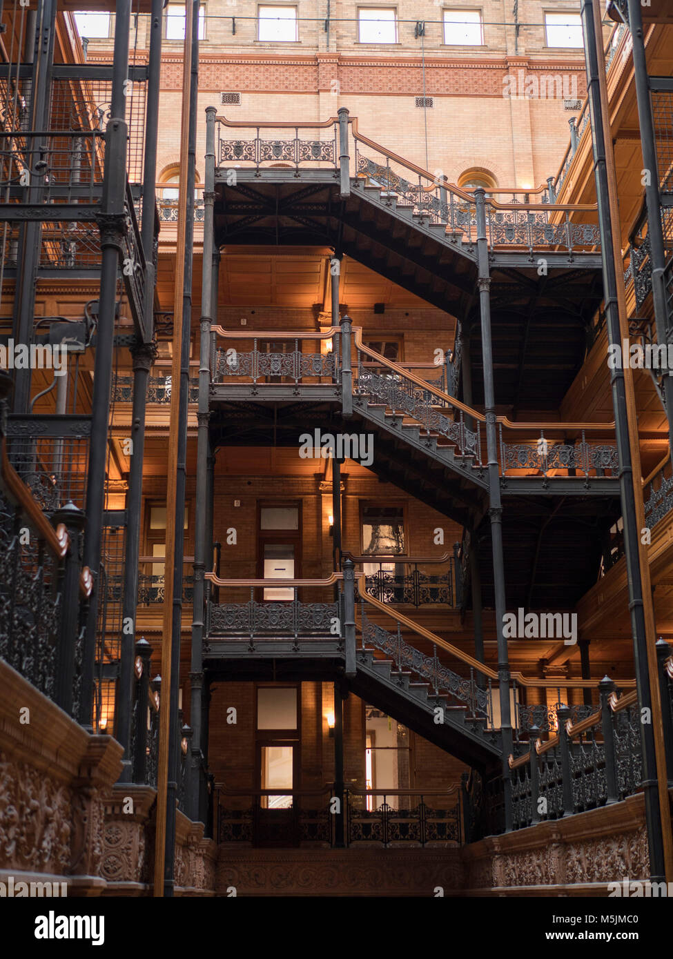 The lobby atrium to the Bradbury Building in downtown Los Angeles ...