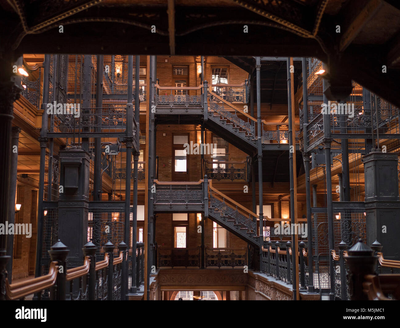 The lobby atrium to the Bradbury Building in downtown Los Angeles ...
