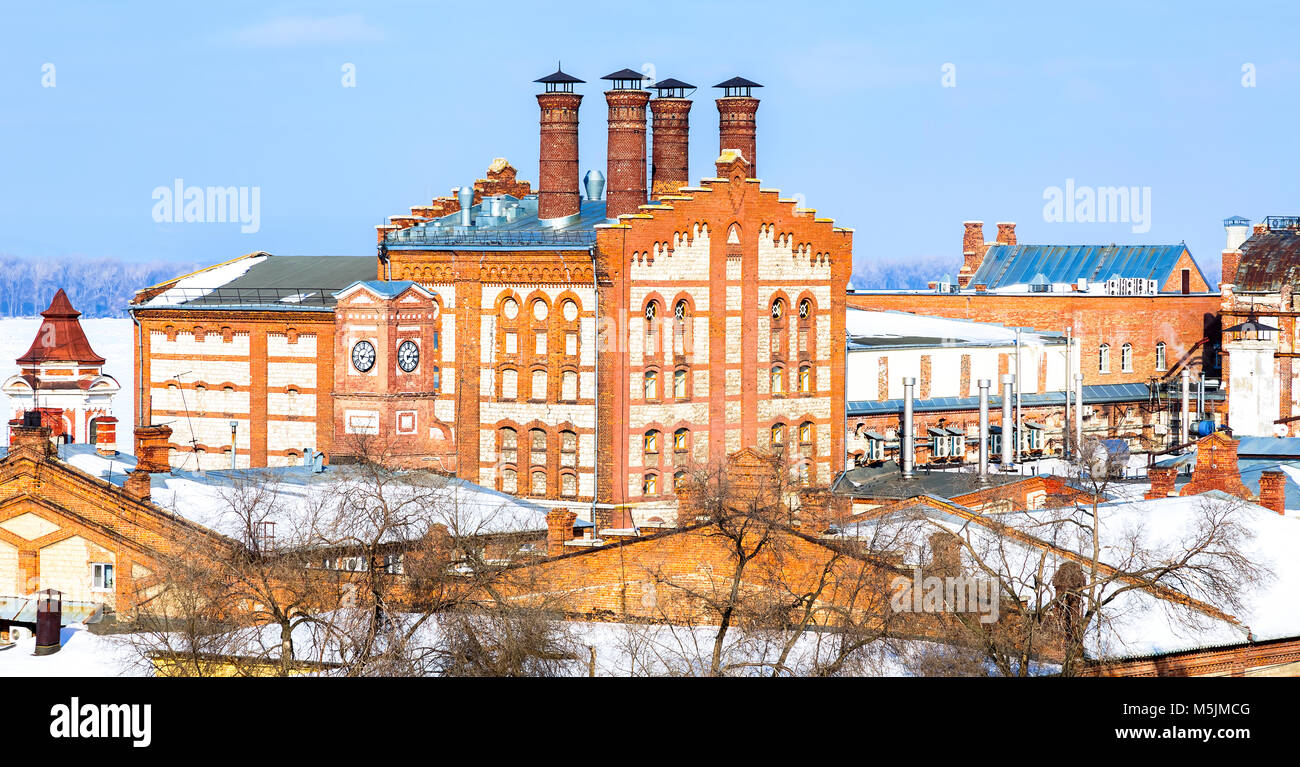 View on Zhiguli Brewery in sunny winter day in Samara, Russia. Founded ...