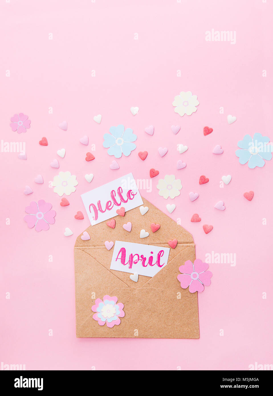 Multicolor sweets sugar candy hearts, handcraft paper flowers and cards ...